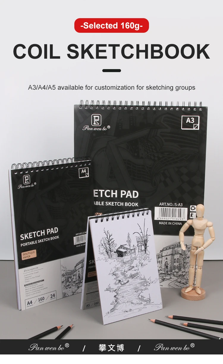 Factory Custom Artist Painting Sketch Pad Drawing 24 Sheets 160gms A3 A4 A5 Size Sketch Book ...