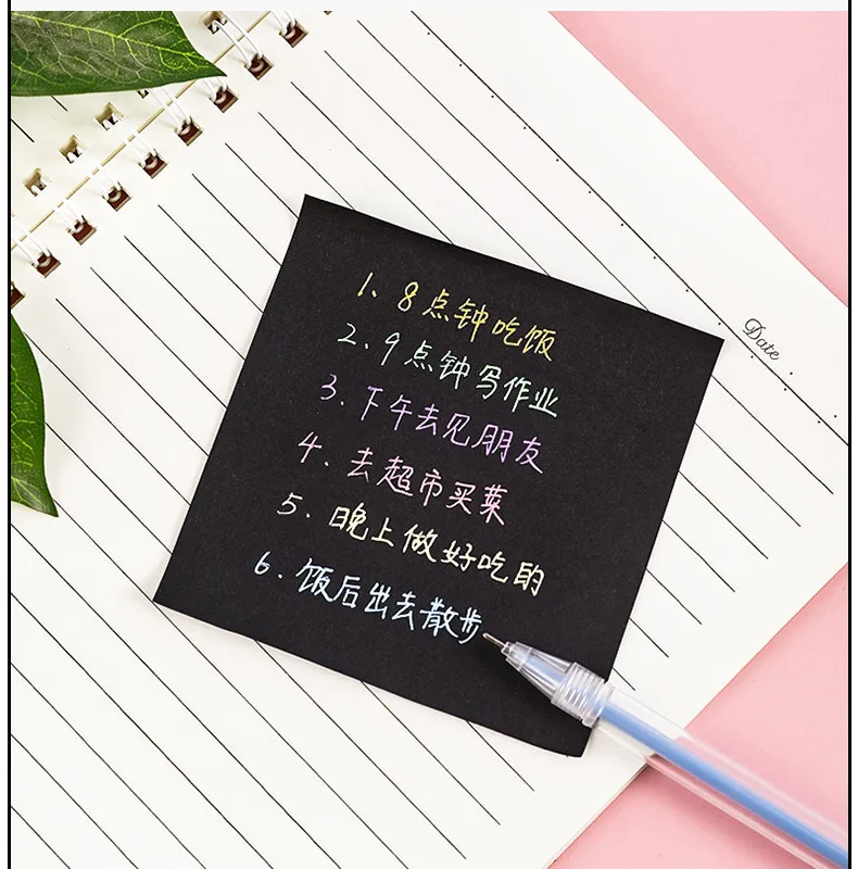 Classic Black Sticky Notes Office School Self-adhesive Notepad Memo Pad ...