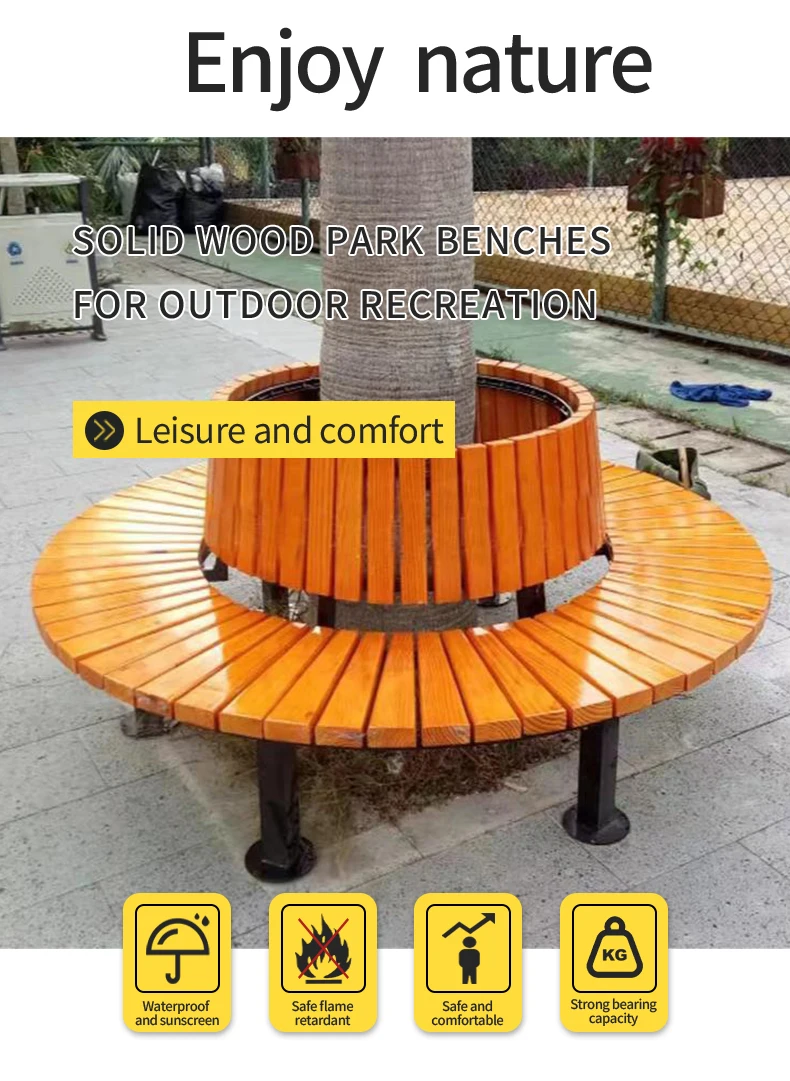 Banco de metal redondo moderno para exteriores con bancos de madera ...