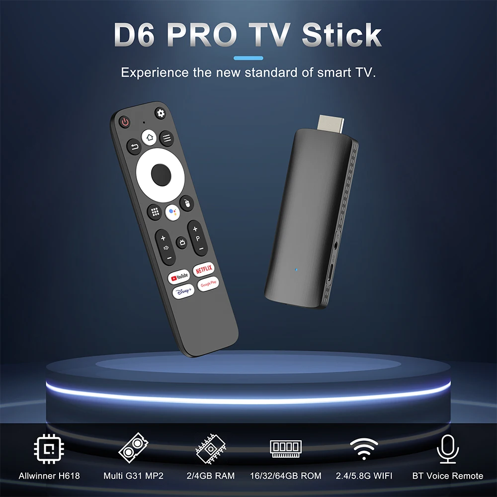 Elebao D6 PRO - Android TV Stick with 4K, Wifi6, and 2GB RAM