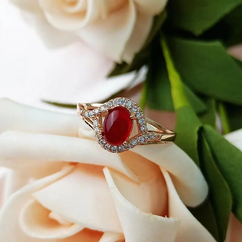 Garnet Hand Jewelry Set Pigeon Blood Red Cobblestone Live Mouth Ring ...