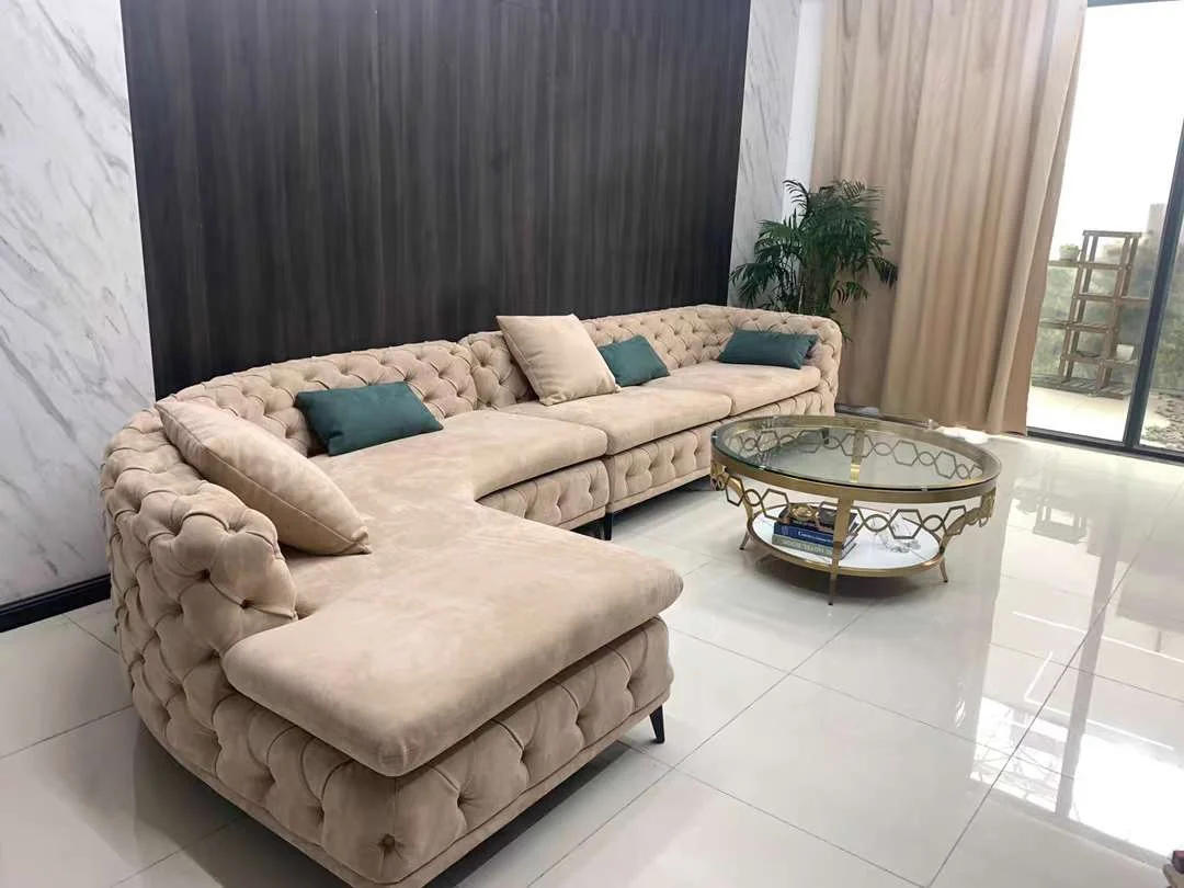 Luxury Curved Velvet Sectional Chaise Sofa Set for Living Room