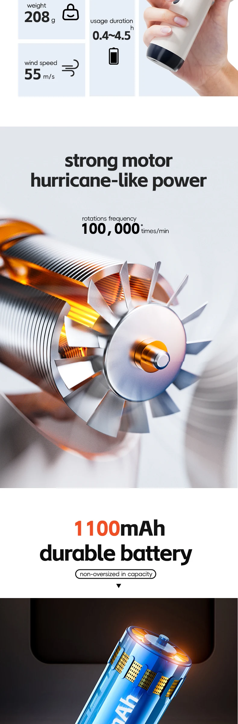 Wireless Turbo Jet Fan 5V Bldc Brushless Motor High Speed Air Cooling Portable Mini Rechargeable ...