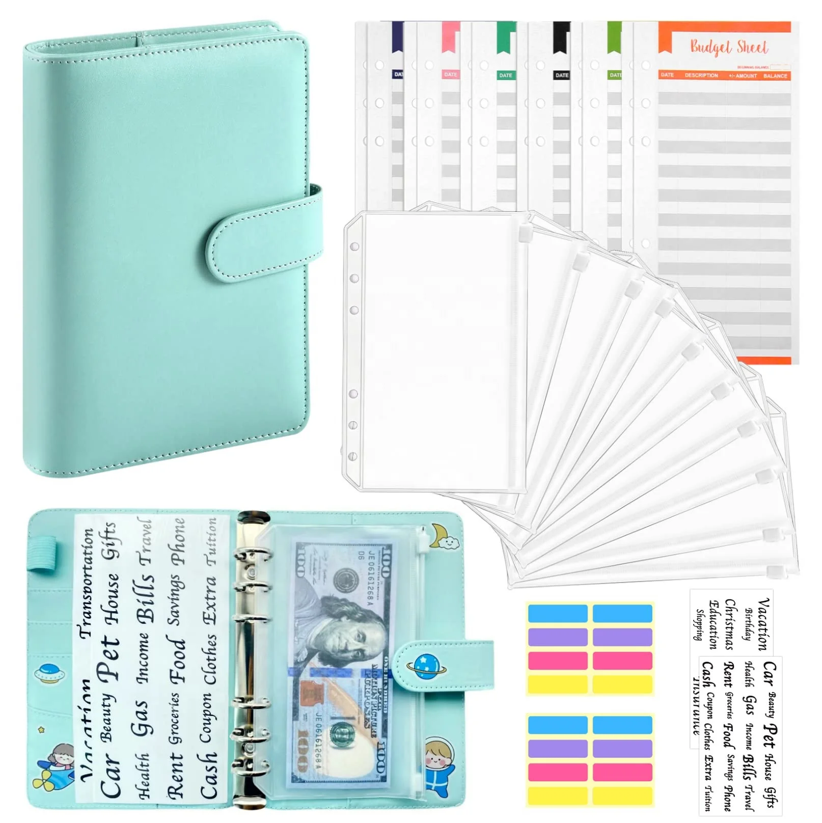 A7 Checkered Budget Binder Money Organizer Cash Envelope Budget System ...