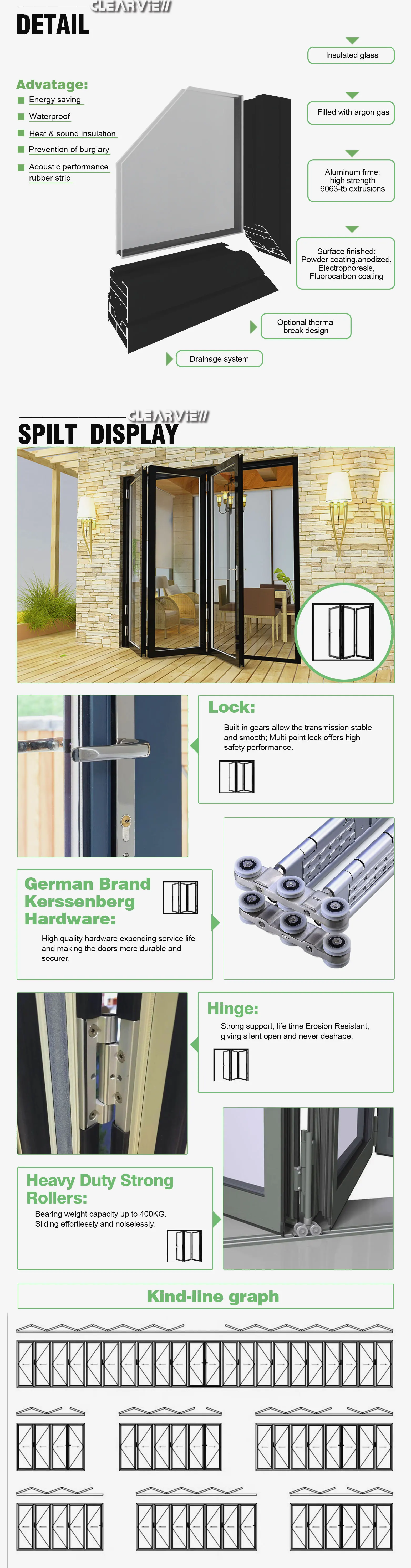 Clearview Bifold Doors Hurricane Impact Sound Proof Folding Main Door ...