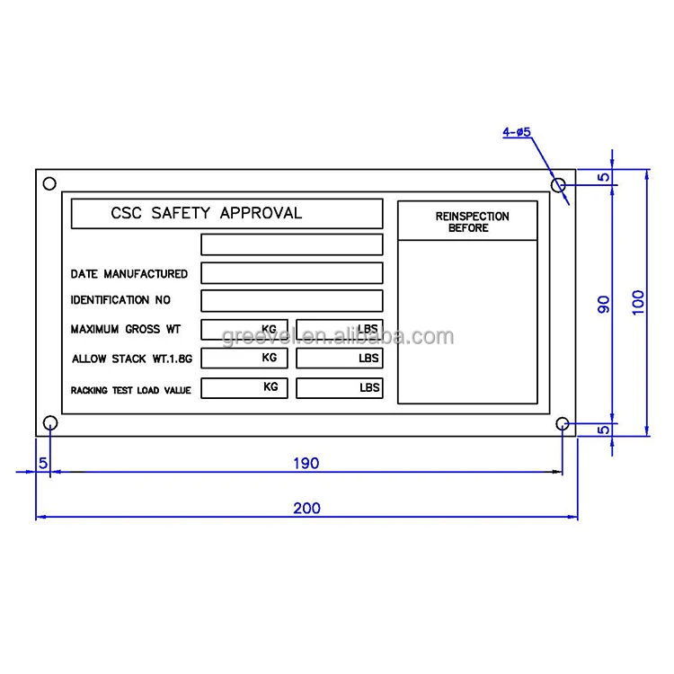 Greevel Container Parts Safety Approval Plate Csc Plate For Container ...