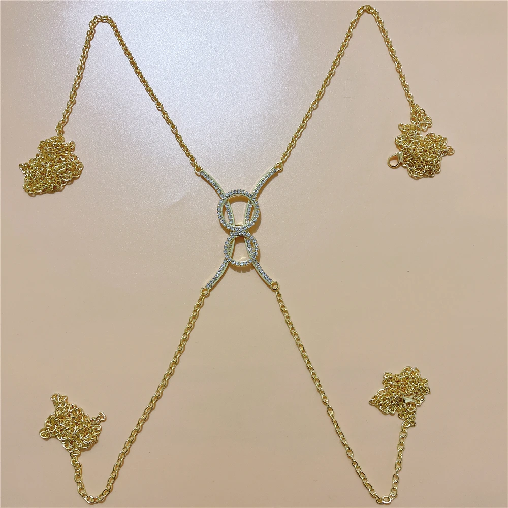 2022 New Rhinestone Chest Bracket Bra Chain For Women Double Circle ...