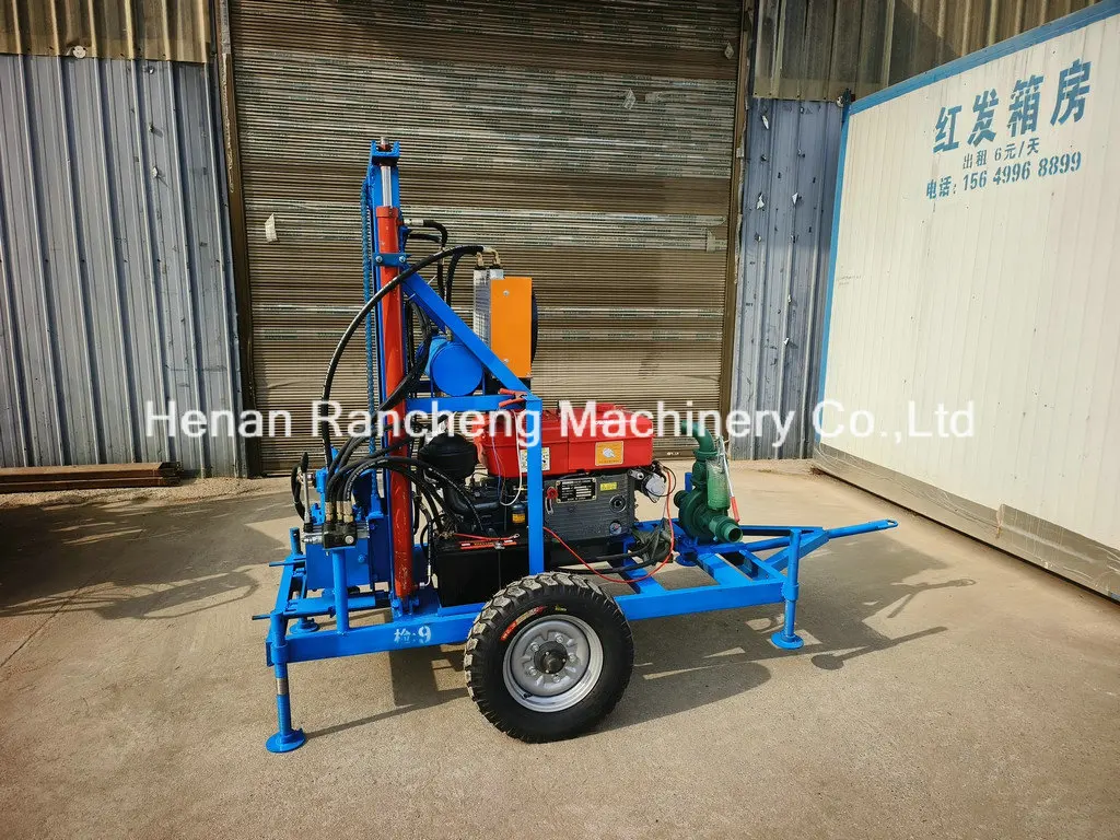 Hydraulic Wheeled Water Well Drilling Rig 150 Meters Deep Trailer Type ...
