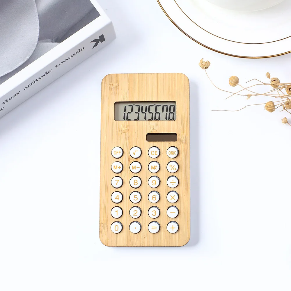 Standard Functional Desktop Bamboo Calculator Solar Battery Electronic ...