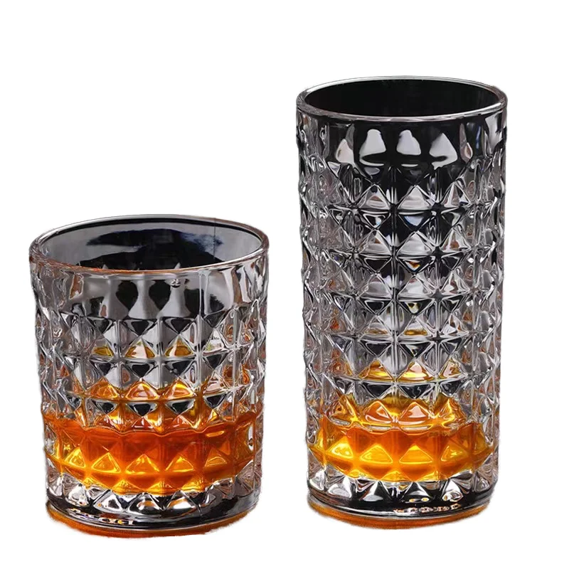 Embossed Glass Restaurant Drinkware Set Golden Rim Wine Whisky Beer ...