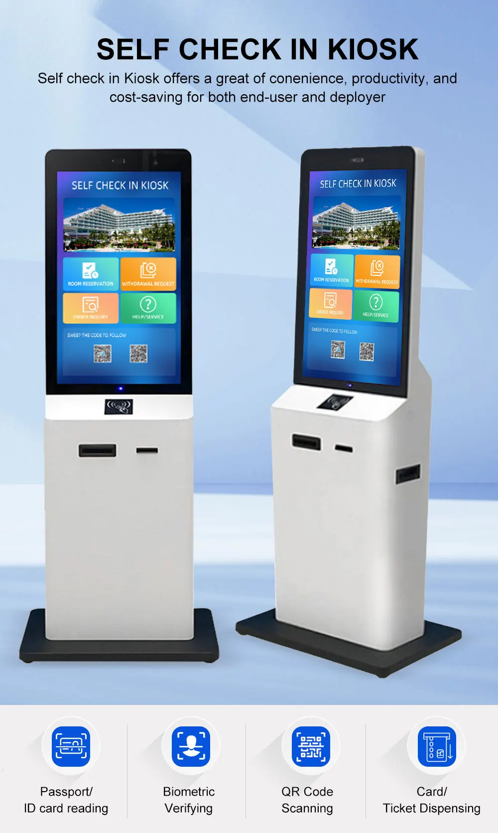 Hotel Airport Id Card Passport Reader Self Service Check In /out Kiosk ...