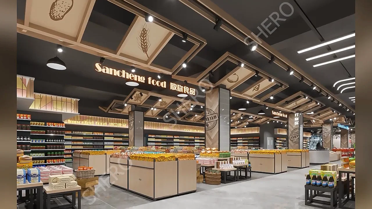 Custom Supermarket Decorating Design Gondola Shelving Supermarket ...