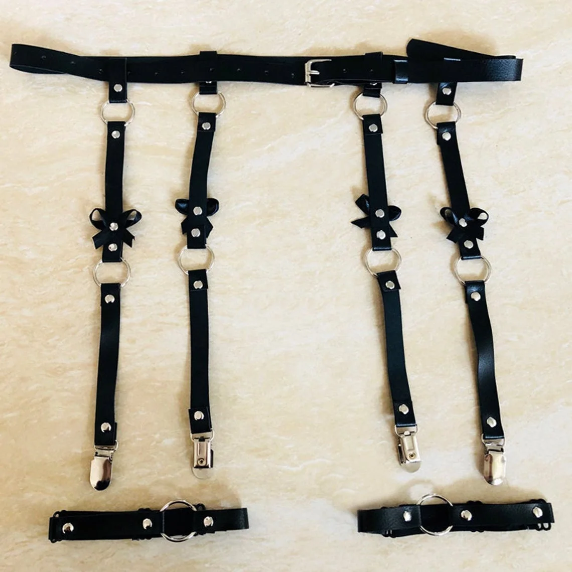 Sexy Woman's Garter Bows Belt Leather Harness Body Leg With Lingerie ...