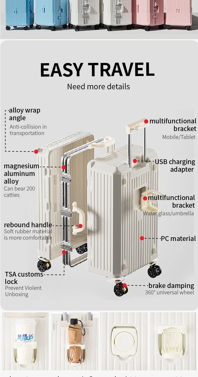 Hand Carry ABS PC Professional USB 28 TSA Suit Case