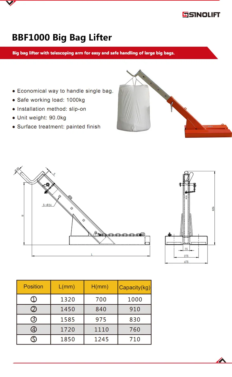 Bbf1000 Big Bag Lifter - Buy Telescopic Arm Lifting Device,Bulk Bag ...