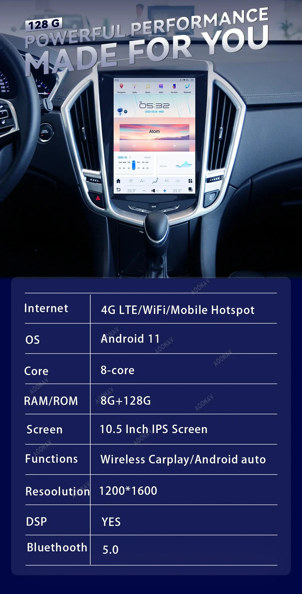 10.5 Inch Android 11 Car Stereo Radio For Cadillac Ats Cts Srx Escalad 2013-2018 Gps Navigation ...