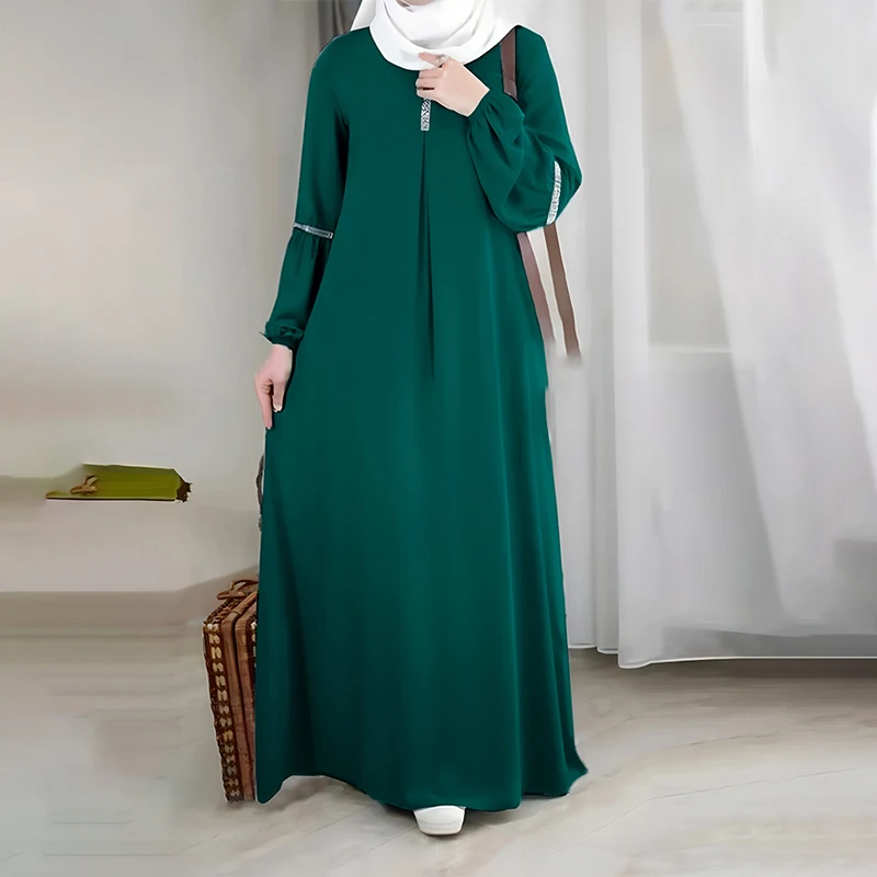 Fashion Muslim Abaya Hijab Dress Women Casual Sequin Sundress Solid ...