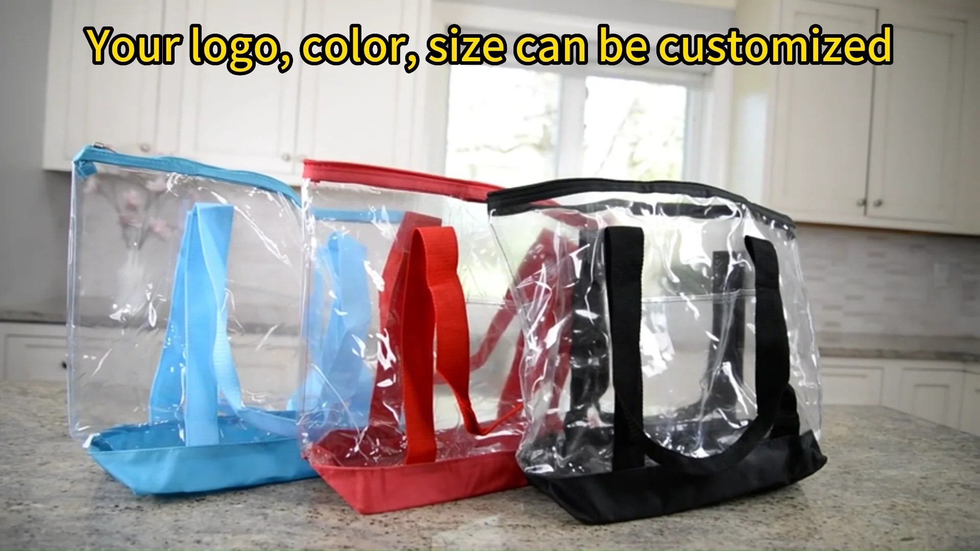 Custom Waterproof Sand Proof Clear Shopping Bag 20" Large Transparent ...