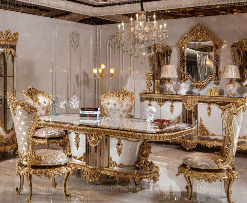 Classic Royal Wooden Furniture Dining Room Table Luxury Wooden Chairs ...