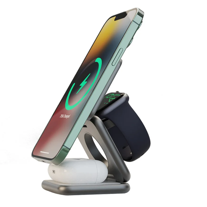 2023 Hot Selling 3 In One Qi Wireless Charging Pad Home Travel Smart ...