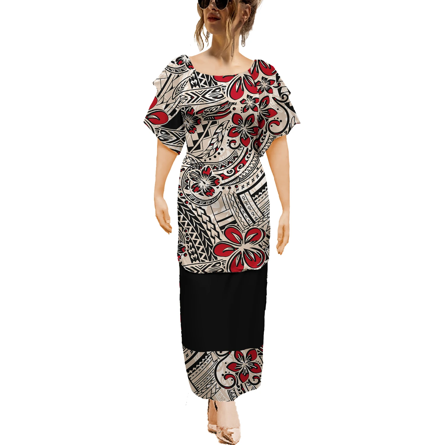 Pacific Island Wear Samoan Girls Puletasi Elei Maxi Dress Custom Tribal ...