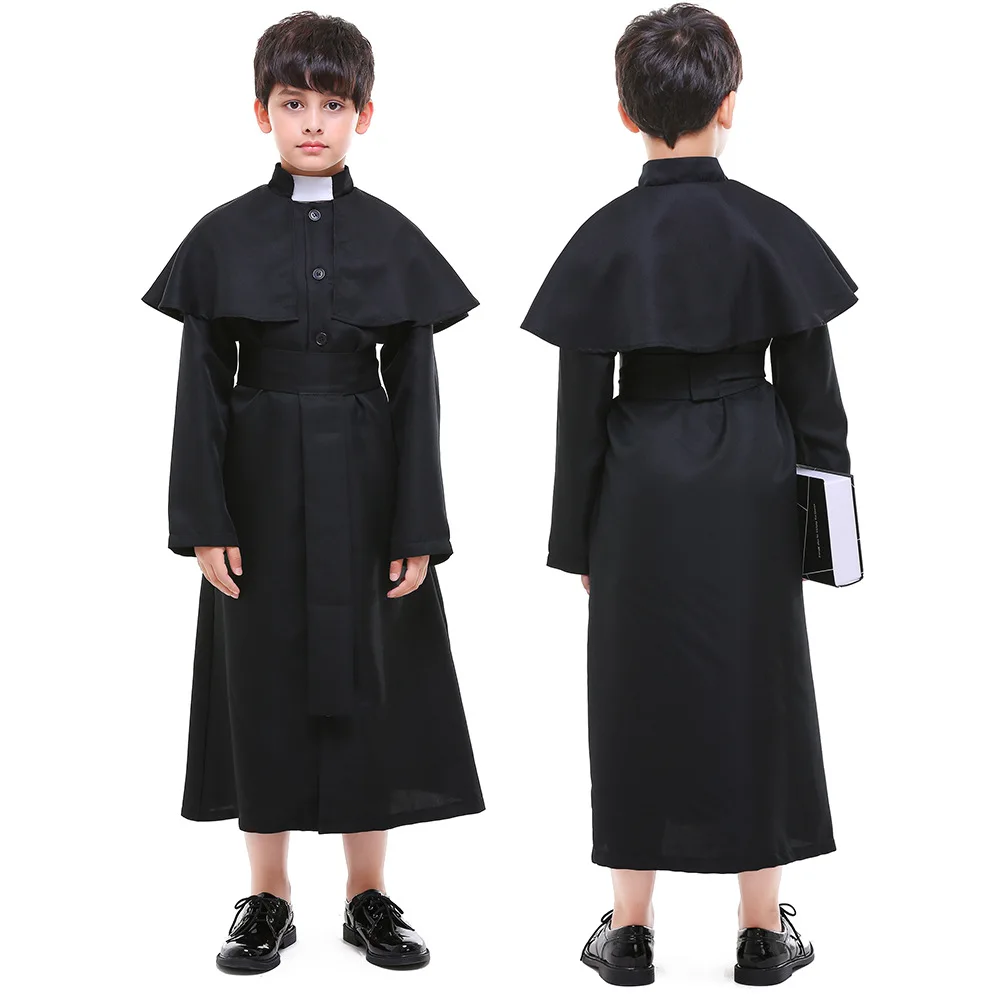 Adult Women Traditional Nuns Costumes Black Robe Religious Catholic Priest Sister Clothes