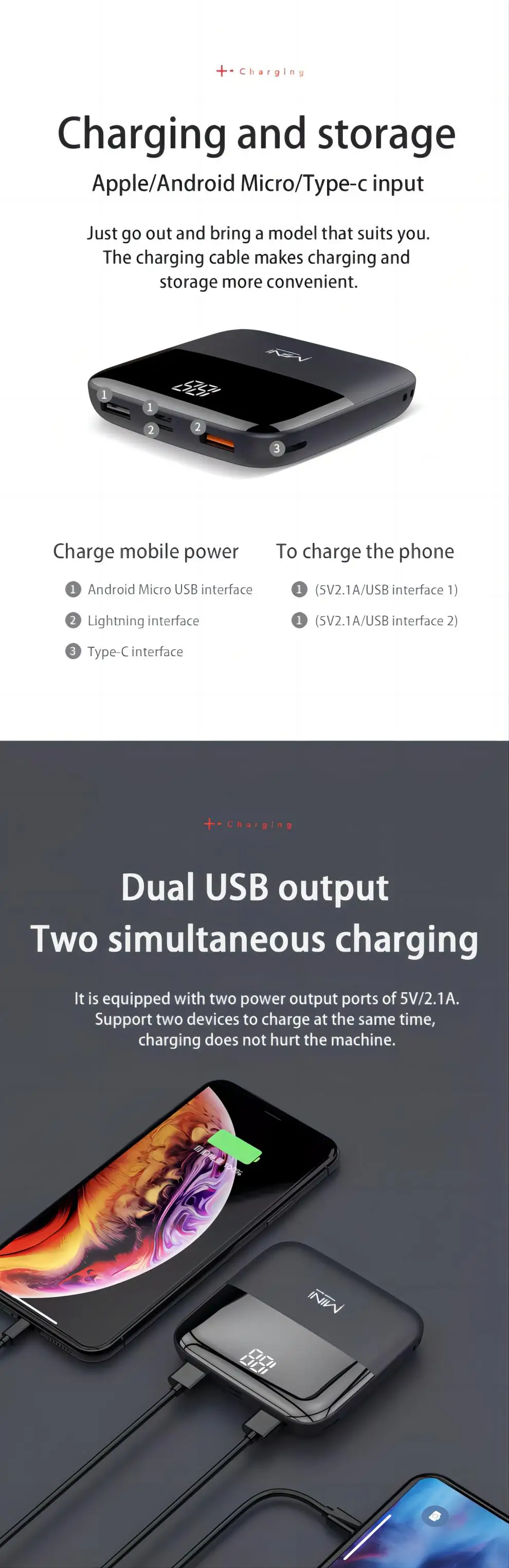 ABS Mini Power Bank 10000mah Dual USB Portable Charger ultra Slim ...