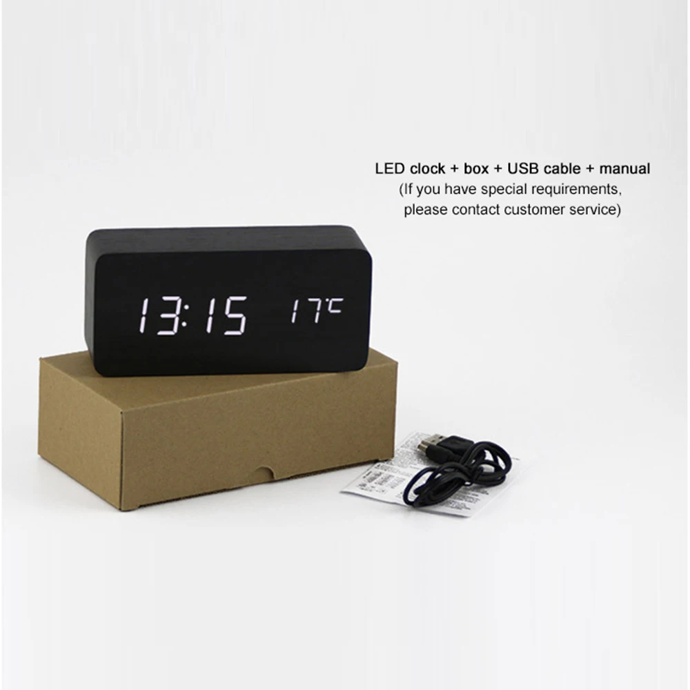 Usb Clocks Led Wooden Alarm Clock Watch Table Voice Control Digital ...