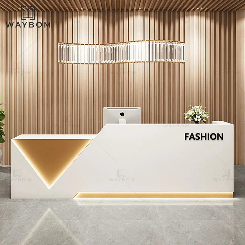 Light Luxury White Restaurant Reception Desk Gold Salon Shop Cashier ...