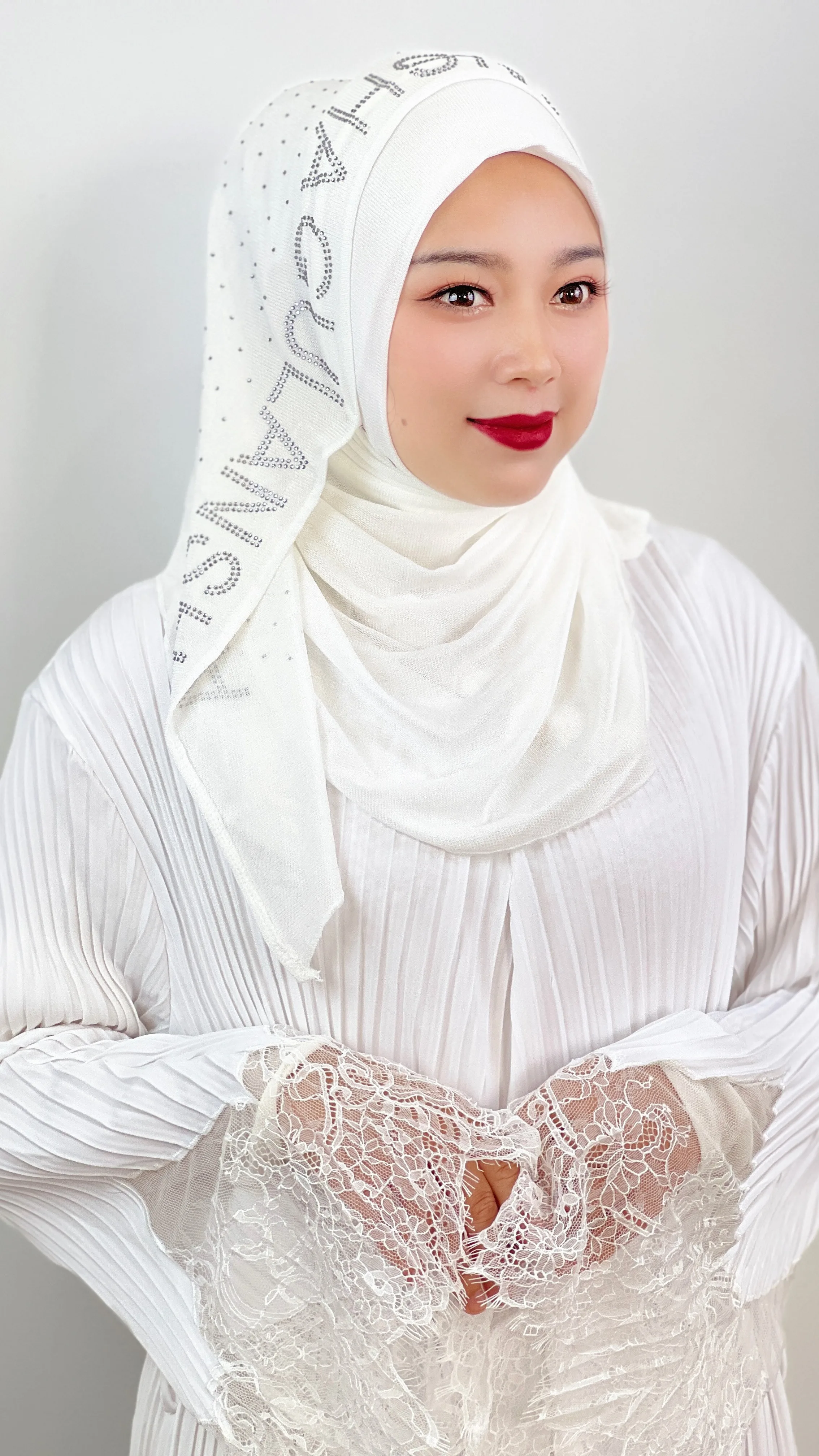 Fashion Solid Color Hijab Muslim Women Headscarves Letters Hot Drilled ...