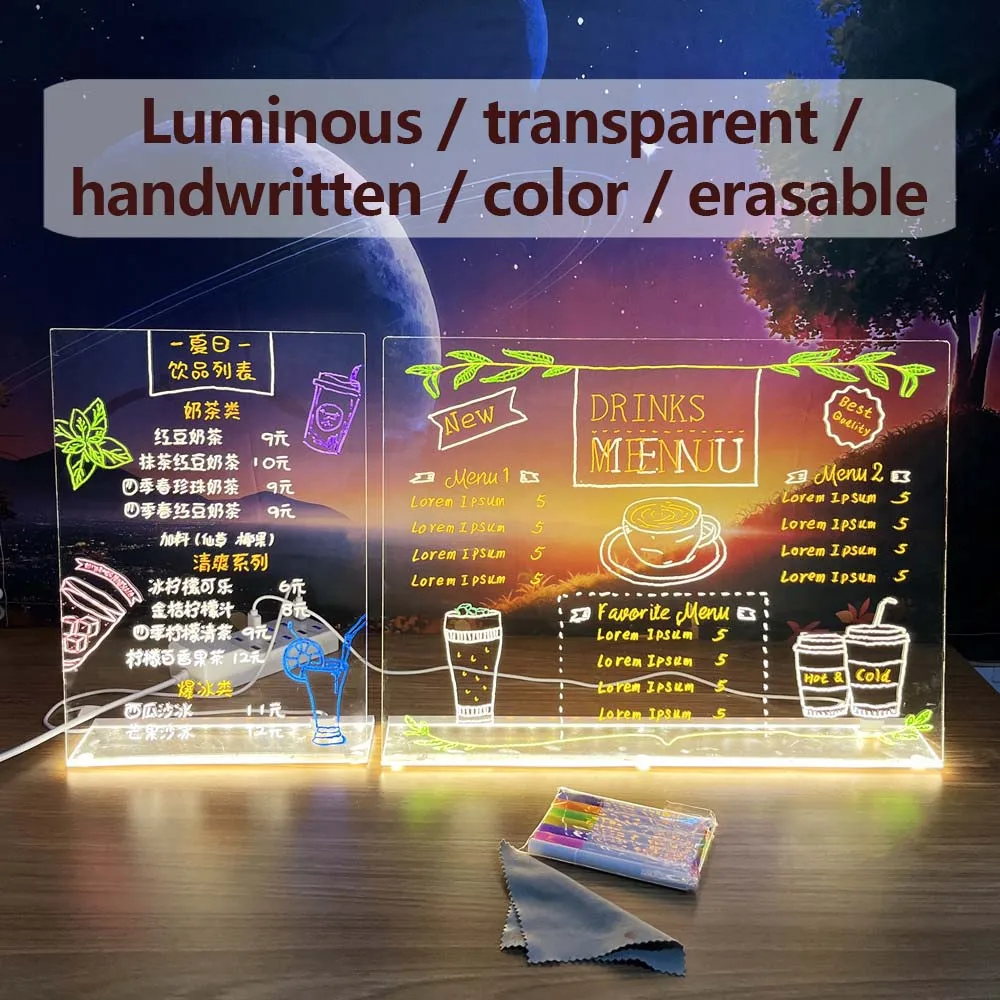 Creative Diy Note Board Blank Acrylic Writable Lamp Led Rewritable ...