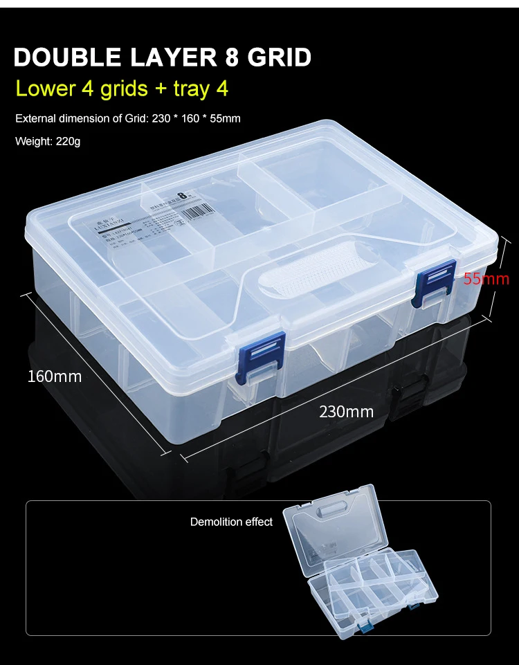 Clear Divided Hinged Keyway Plastic Storage Organizer Box