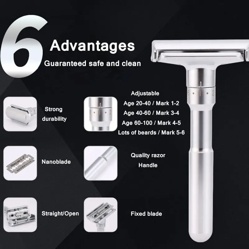 Adjustable Double Edge Safety Razor for Men - Classic Shaving