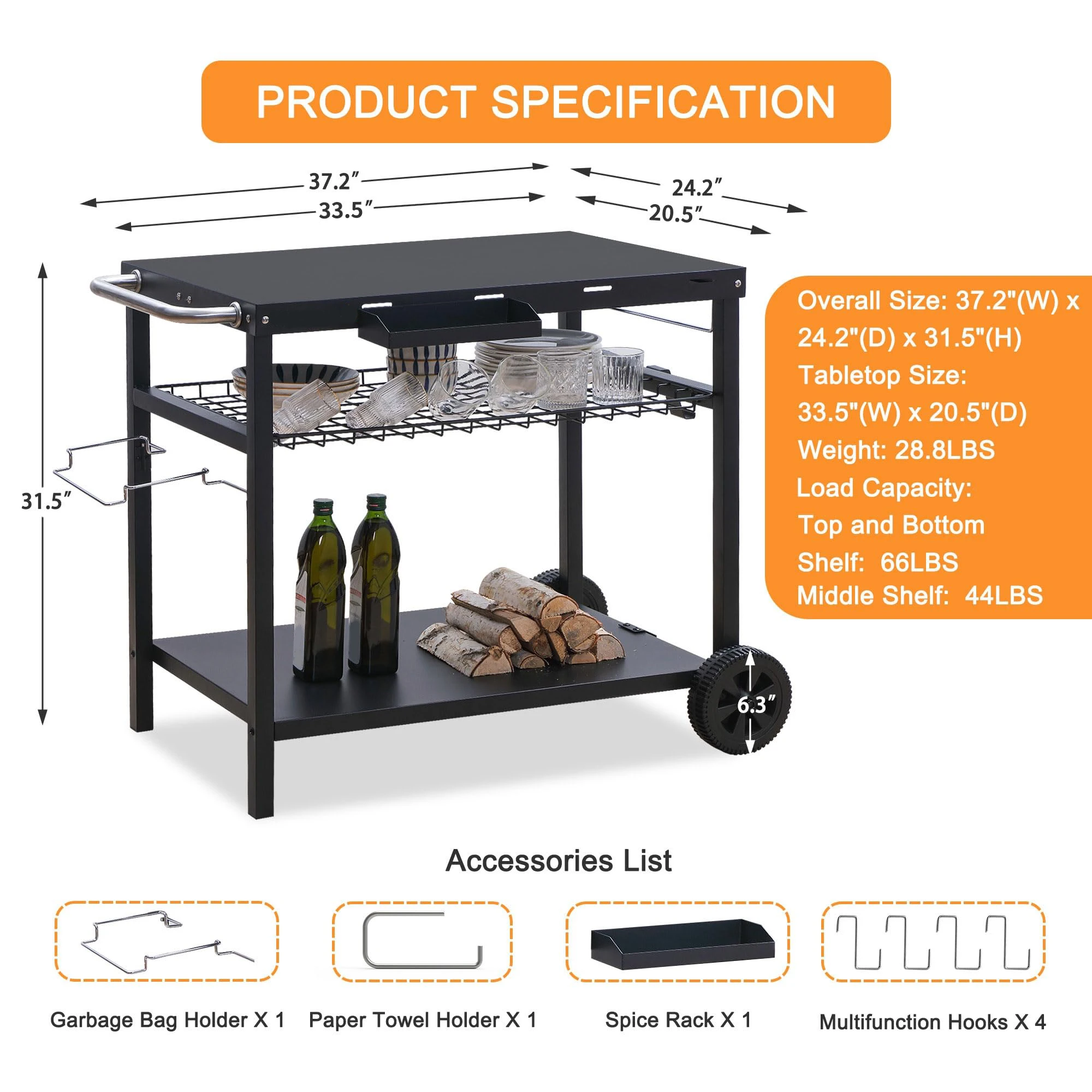 JH-Mech All Steel Kitchen Food Prep Trolley Outdoor BBQ and Pizza Oven ...