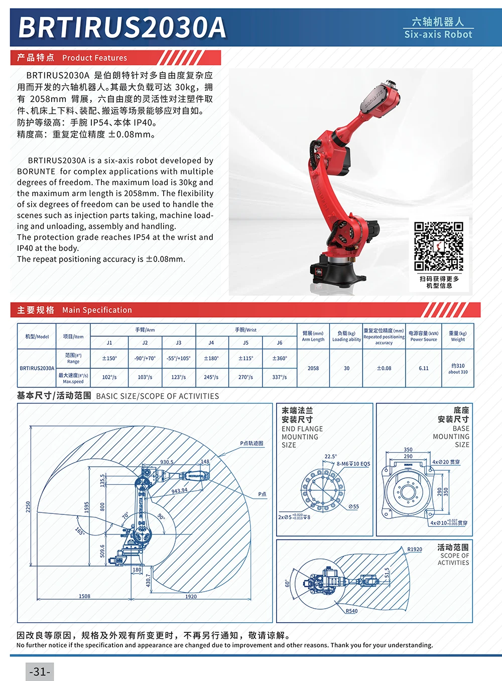 Palletizing Robot Stacking Robot BORUNTE BRTIRUS2550A Plastic Injection Molding Loading and ...