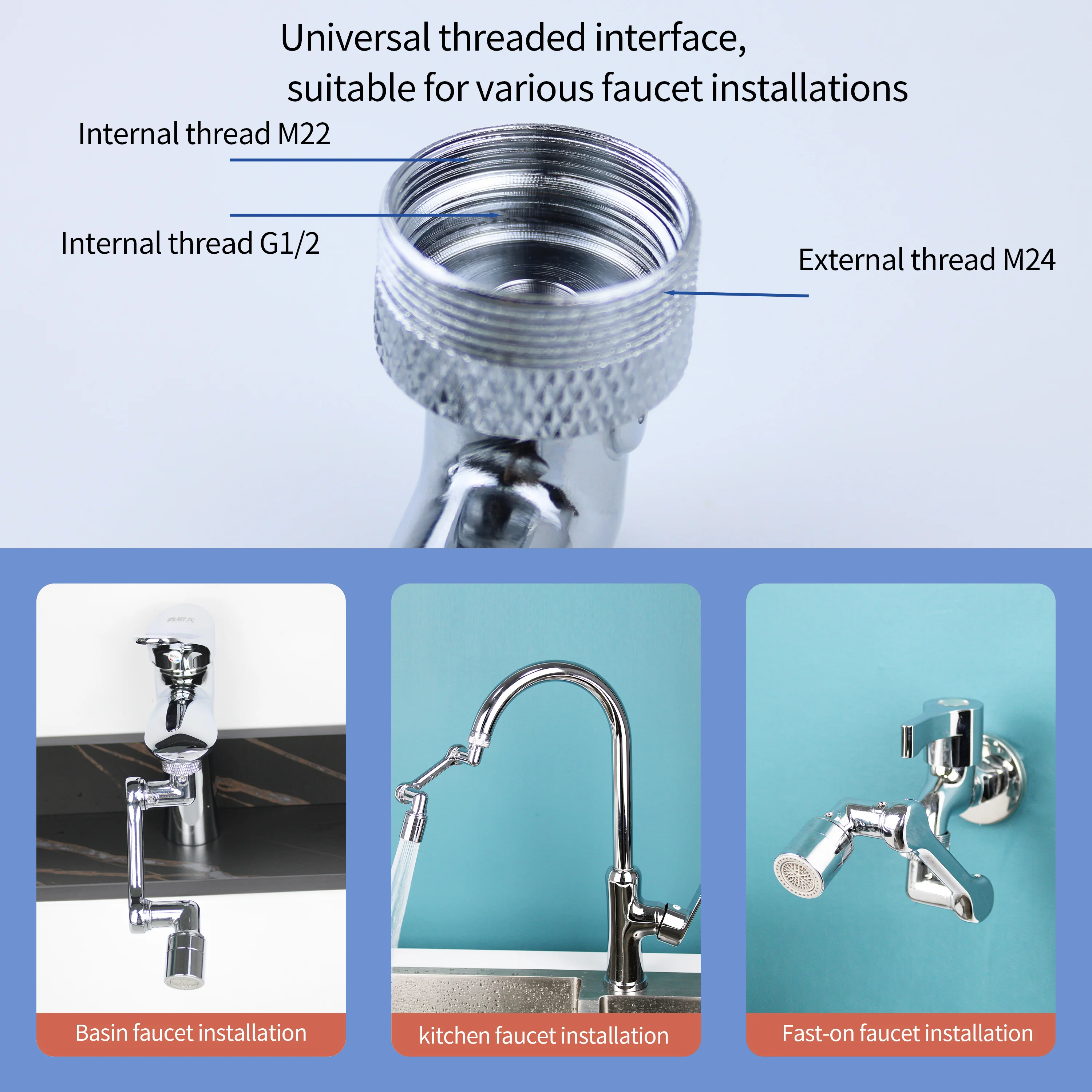 Universal Brass Faucet Aerator Splash-proof 2 Modes Water Outlet 1080 ...