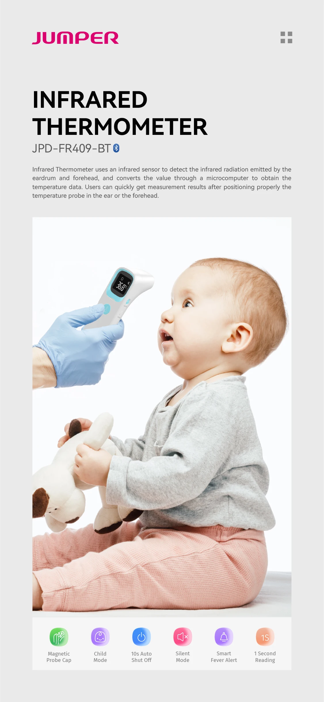 JUMPER JPD-FR409-BT Baby Bluetooth Thermometer - 1 Year Warranty