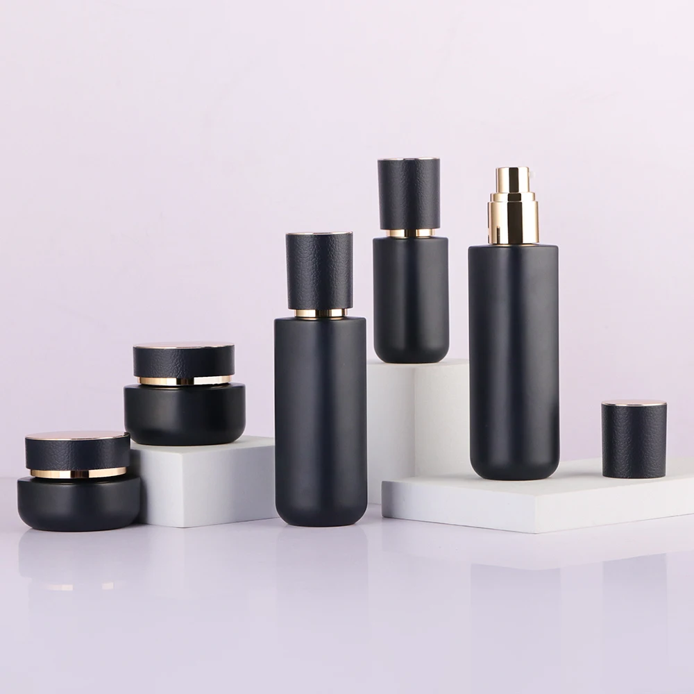 Luxury Black Empty Glass Set Packaging Skincare Lotion Cream Container Cosmetic Perfume Bottle ...