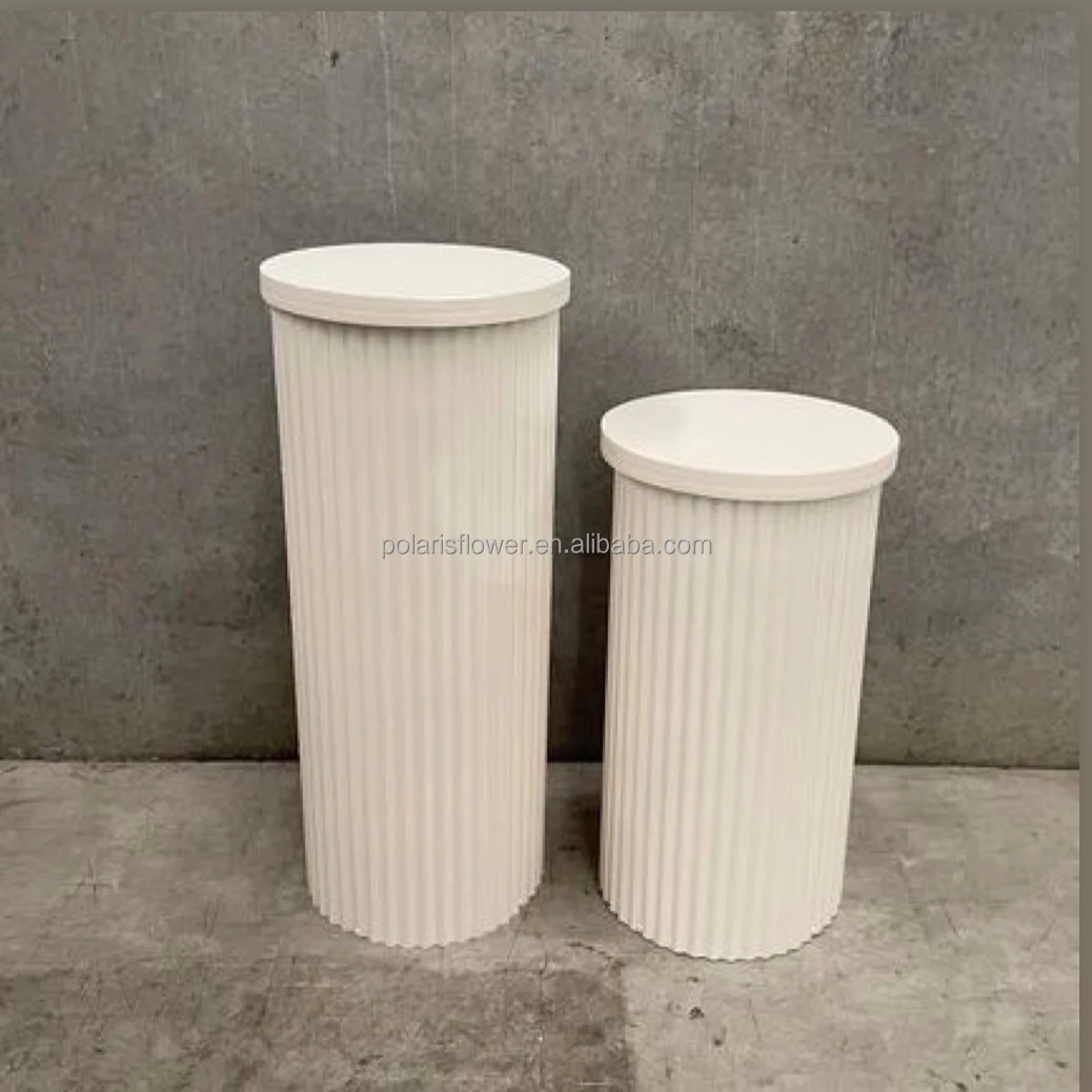 White Round Display Cylinder PVC Ripple Plinth Stands for Party