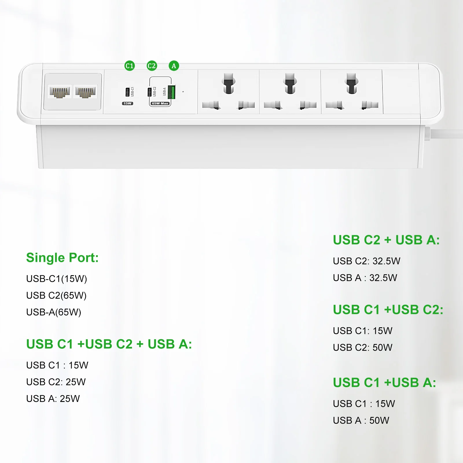 Universal Power Strip with Usb Port Type G Plugs and Sockets Furniture ...