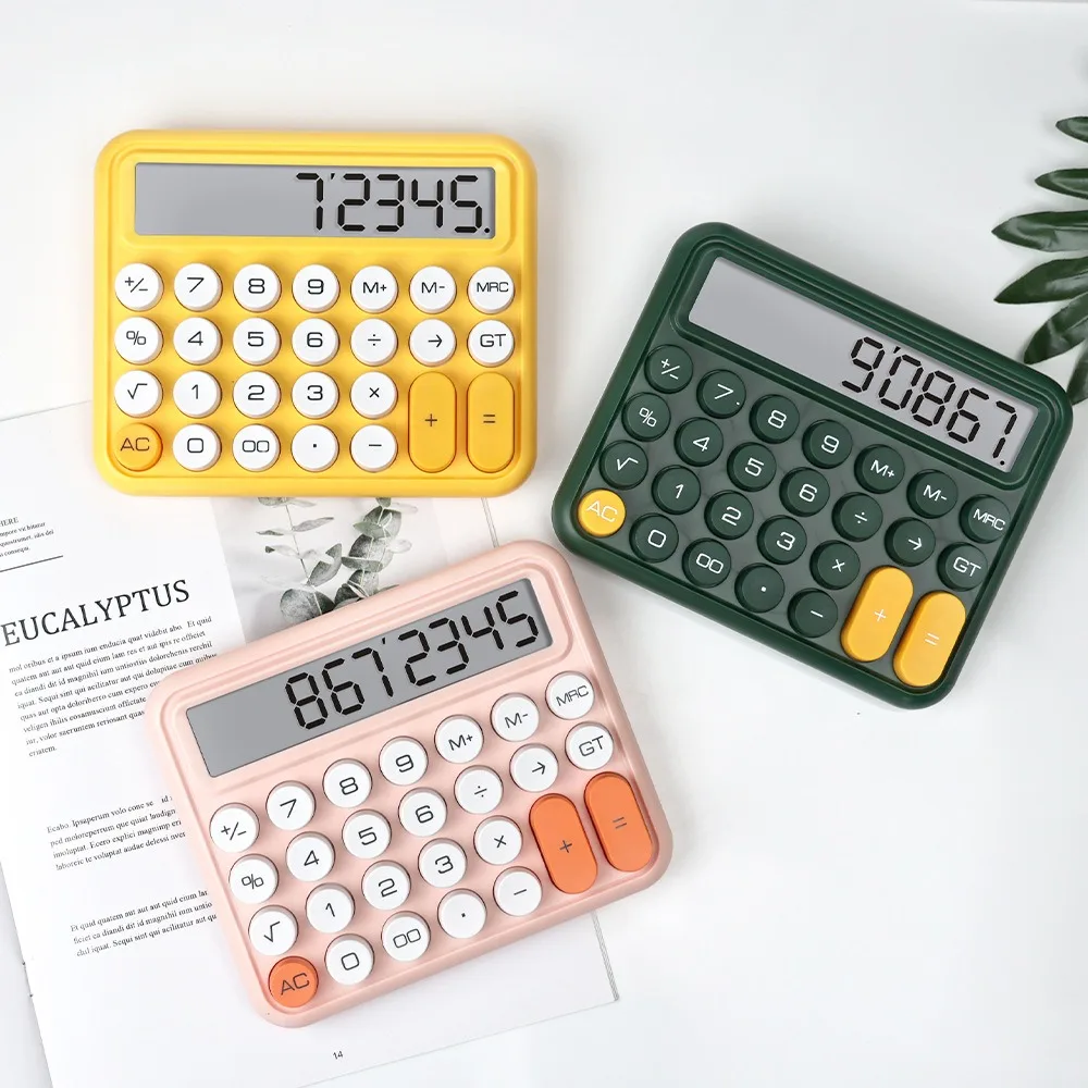 12 Digit Ergonomic Mechanical Button Calculator Desktop Cute Large ...