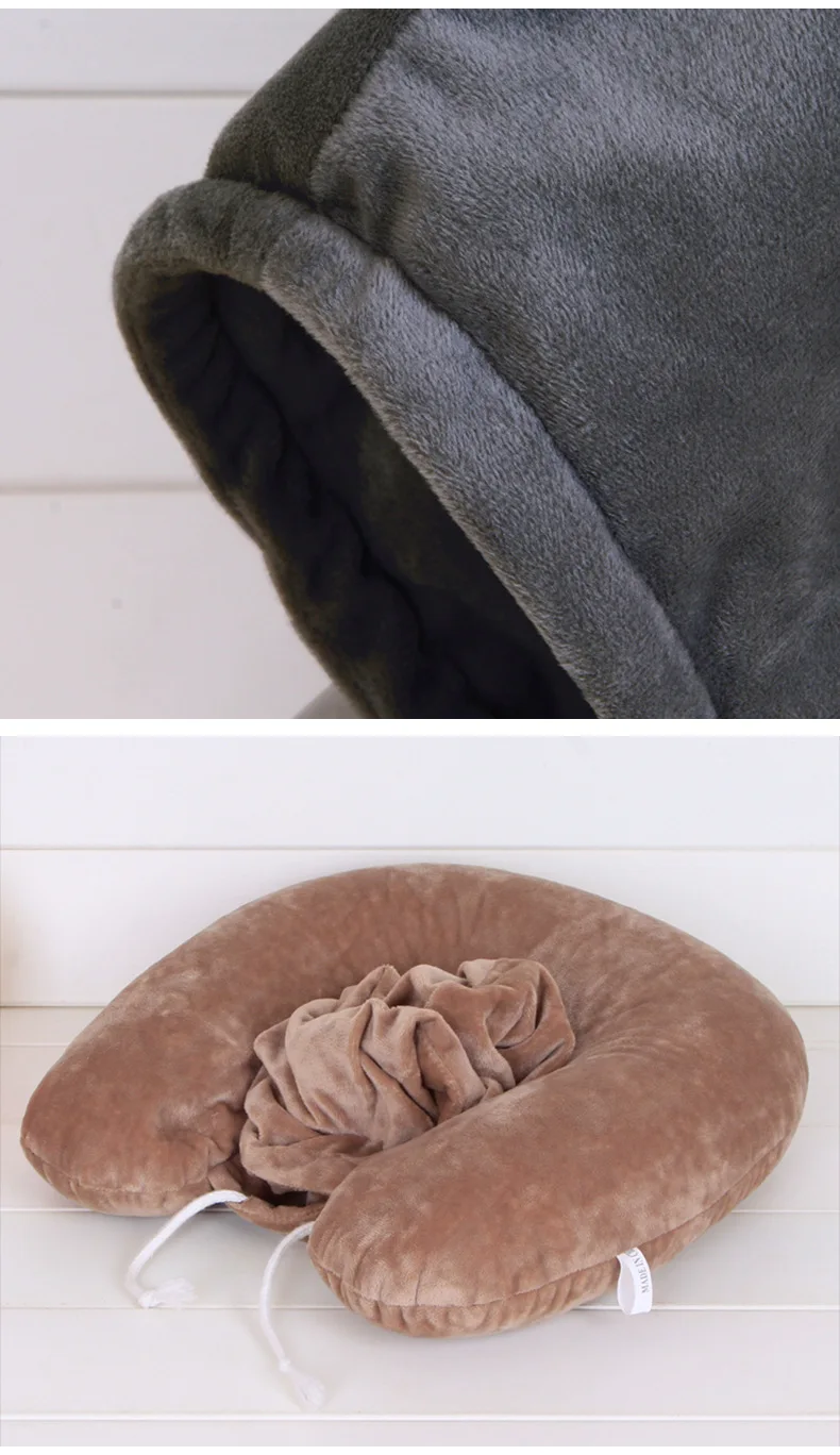 Custom Luxury Memory Foam Travel Neck Pillow With Hat Hoodie Washable U ...