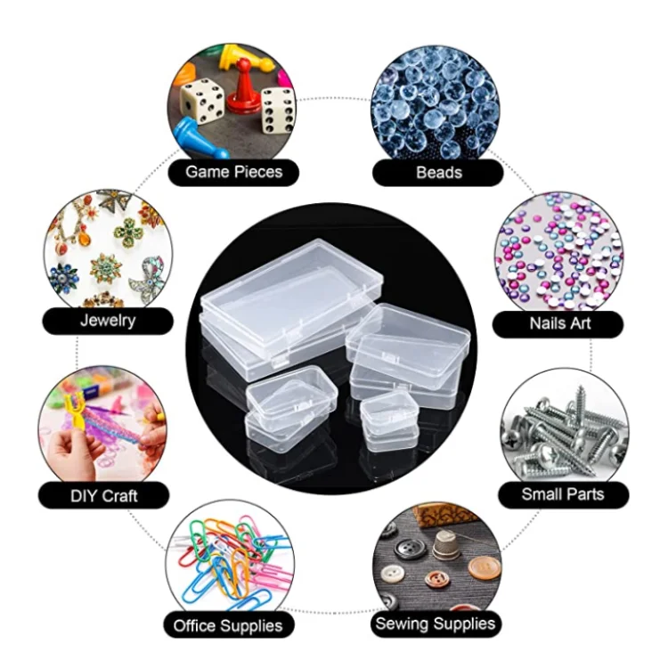 Rectangular Mini Clear Plastic Storage Box With Hinged Lid ...