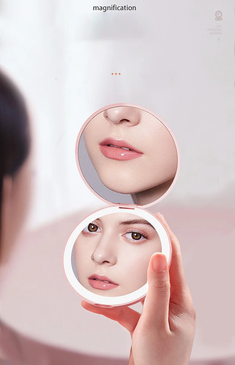 Custom Logo Portable Foldable Small Hand Held LED Mirror