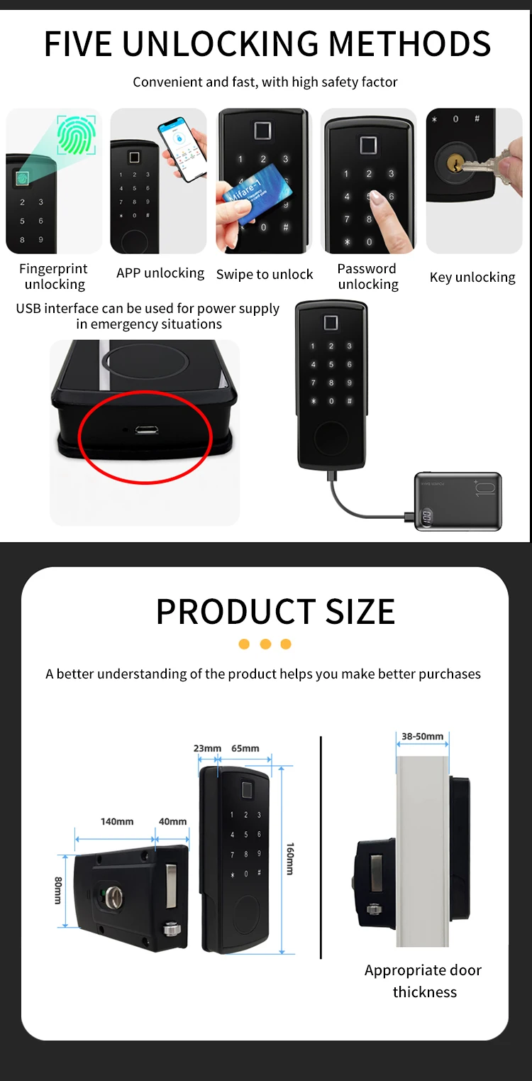 Aidmi Recognition Fingerprint Smart Door Lock Digital Tuya App Wifi ...