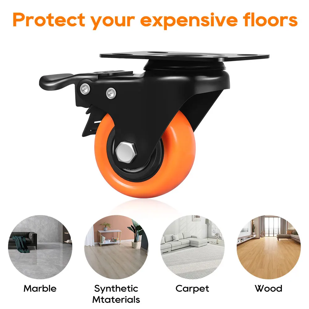 2 Inch Pvc Orange Wheel Casters Swivel Top Plate Threaded Stem Castor ...