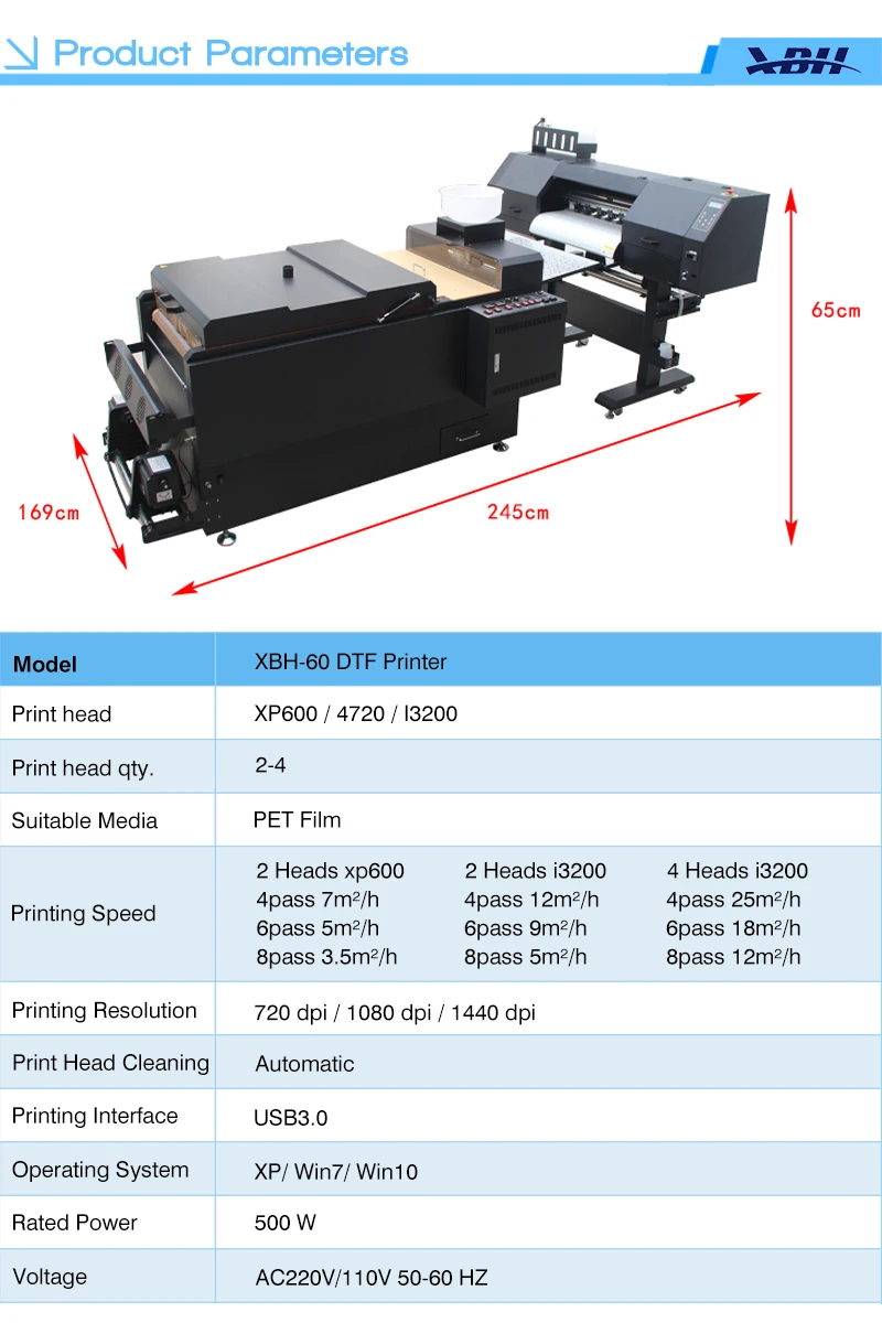 60cm Automatic Xp600 Printhead Powder Shaking Printing Machine DTF Roll PET Film Inkjet Printer ...