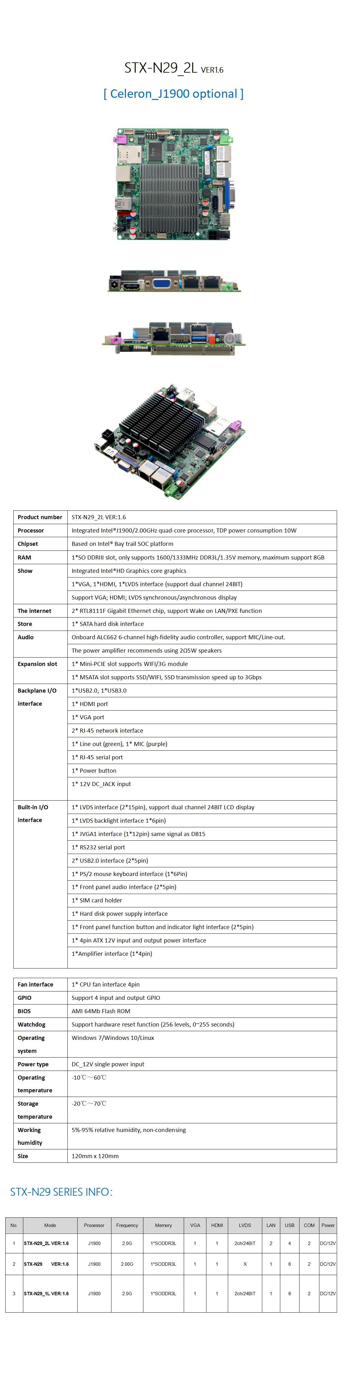 All in One Motherboard with Cpu X86 J1900 Board Pc Nano Fanless ...