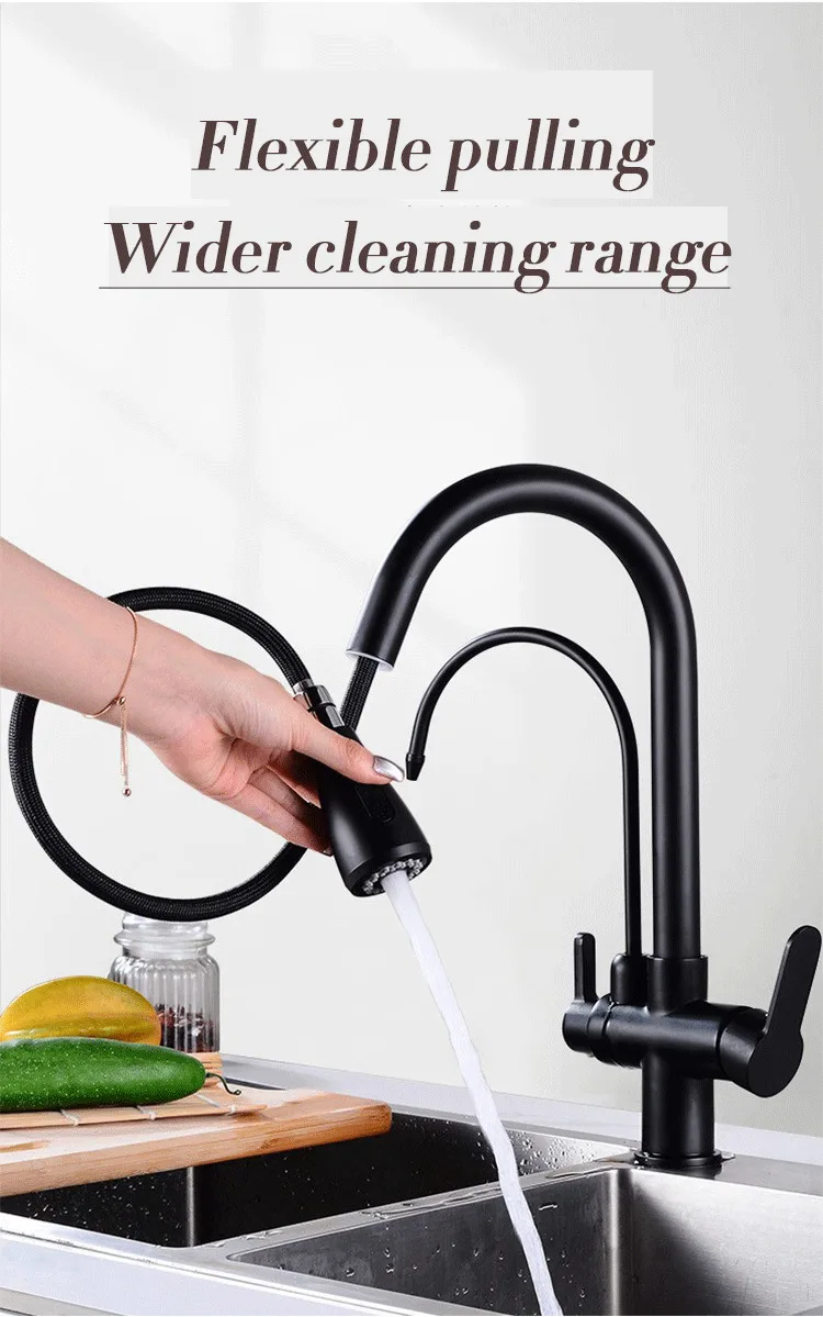 Kitchen Sink Faucet Brass Water Taps Multi-functional Pull Out Filter ...