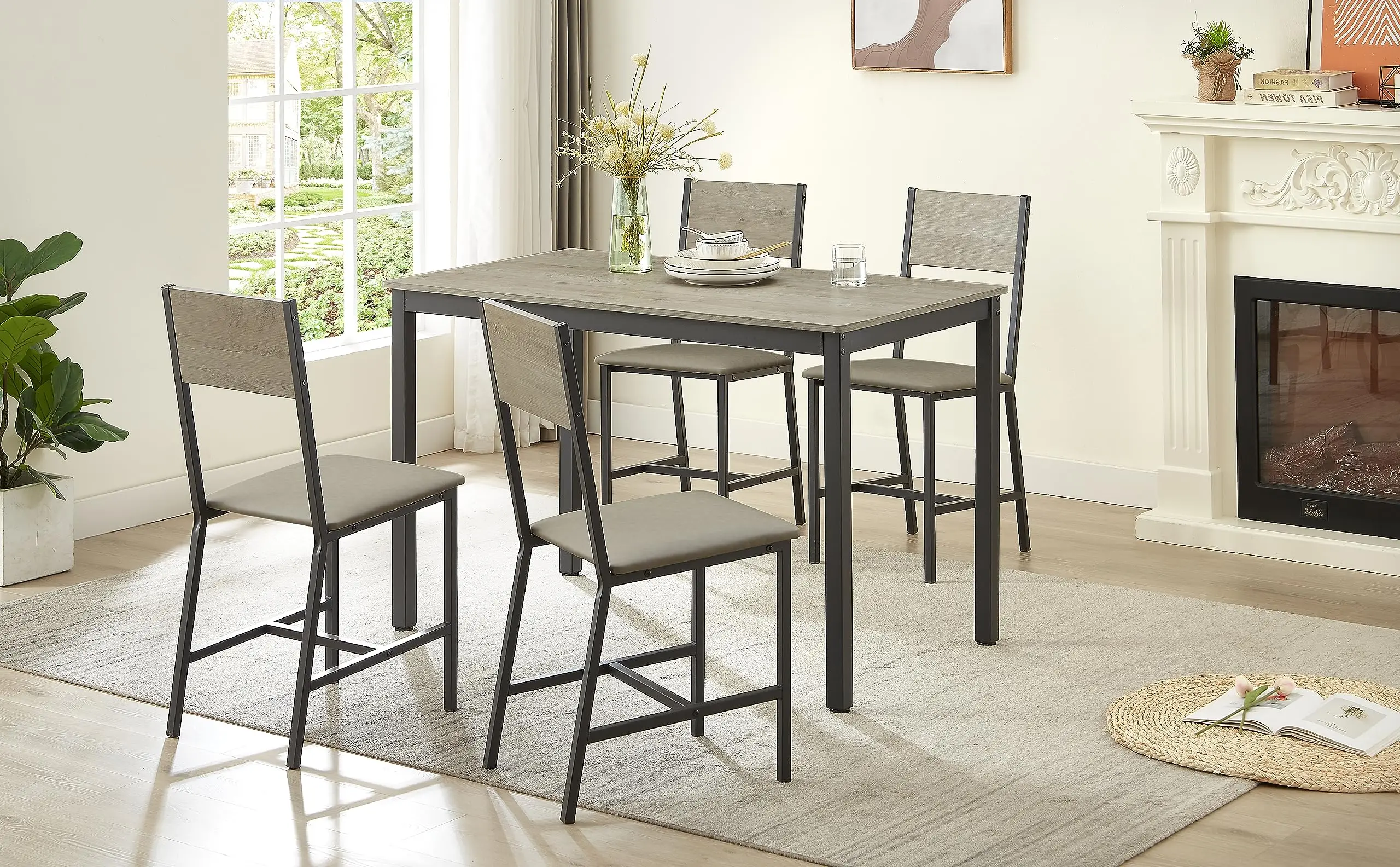 Modern Square Wooden Top Dining Table And 4 Chairs Sets For Home ...